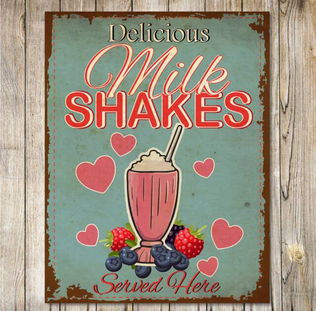 Retro Milkshake Sign Vintage Style Large Funfair Wall Decor Metal ...