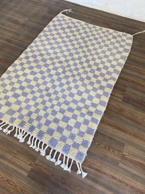 Light Purple Moroccan Berber Wool Checkered Area Rug by Etsy | ufurnish.com