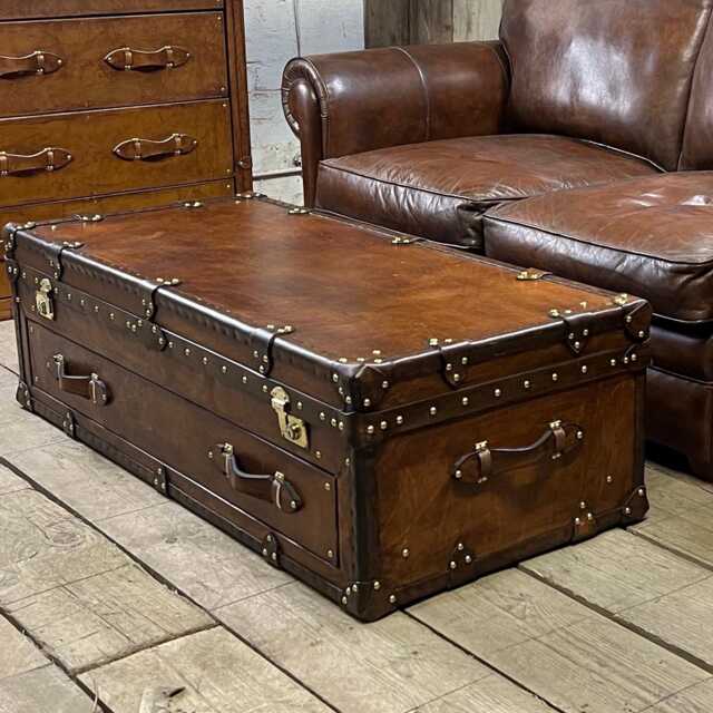 Coffee Table Luxury English Bridle Leather Hand Dyed Chestnut Brown ...