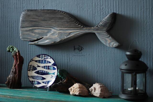 Valentine's Day , Wood Whale Painted Fish Tree Wall Decoration Beach ...