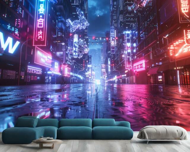 3D Futuristic Cyberpunk City Gaming Sci-Fi Gift, Art Print Photomural ...