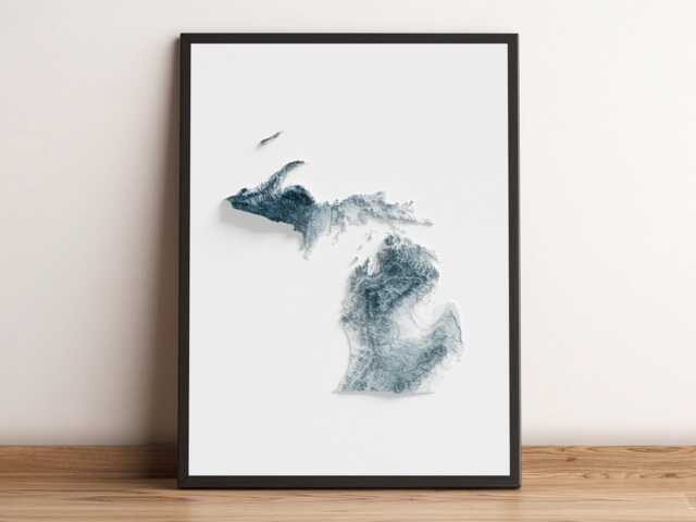 Michigan - Shaded Relief Map Natural Topography by Etsy | ufurnish.com