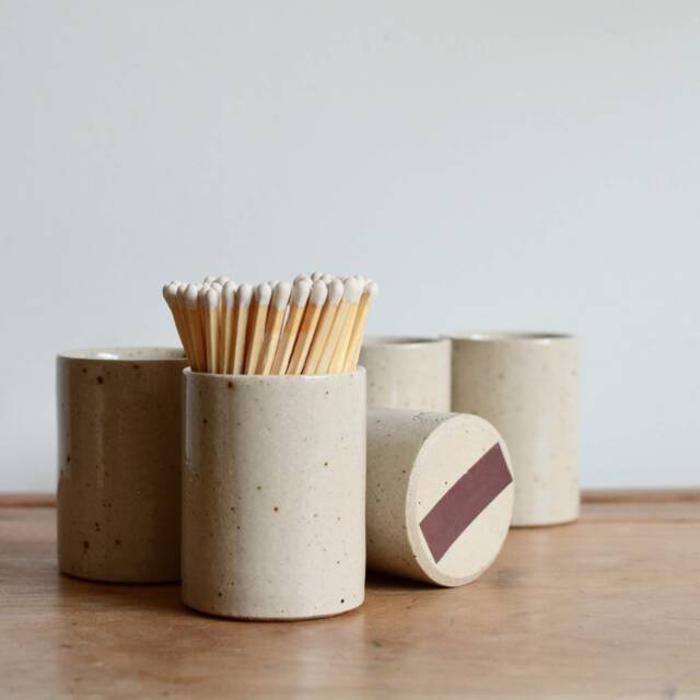 Ceramic Match Pot With Striker, Hand Thrown Pottery, Natural Glaze ...