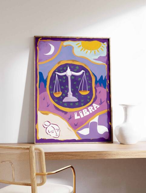 Libra Poster, Star Sign Zodiac Print, Birthday Gift, Celestial ...