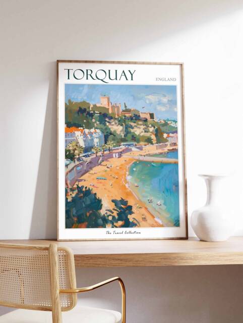 Torquay Poster, Travel Print, Tropical Decor, Sea Wall Art, British ...