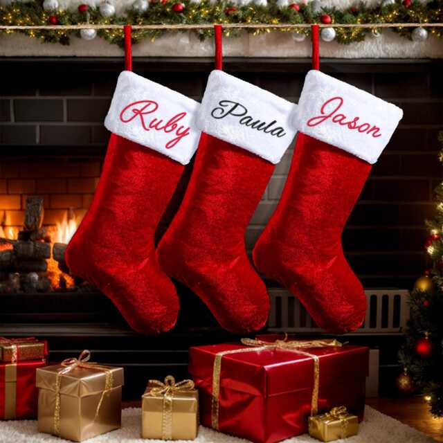 Personalized Red Plush Christmas Stocking, 2024 Xmas Stocking With Name ...