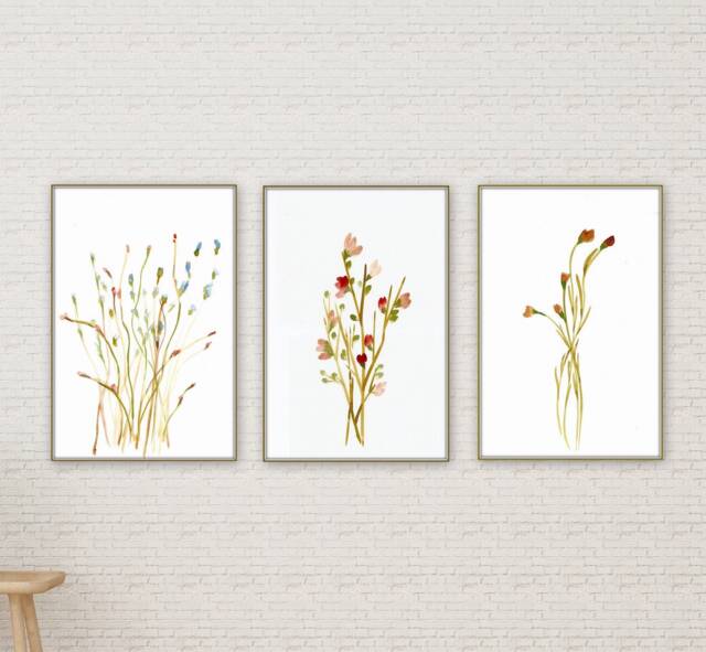 Set Of Three Farmhouse Wall Decore Botanical Prints, Ready To Frame ...