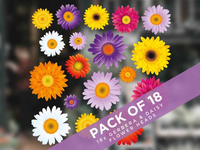 Spring Flower Window Stickers - Gerbera & Daisy Static Cling ...