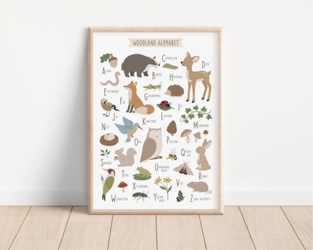 Woodland Alphabet Print - Forest Poster Nursery Decor Animal Abc Kids ...