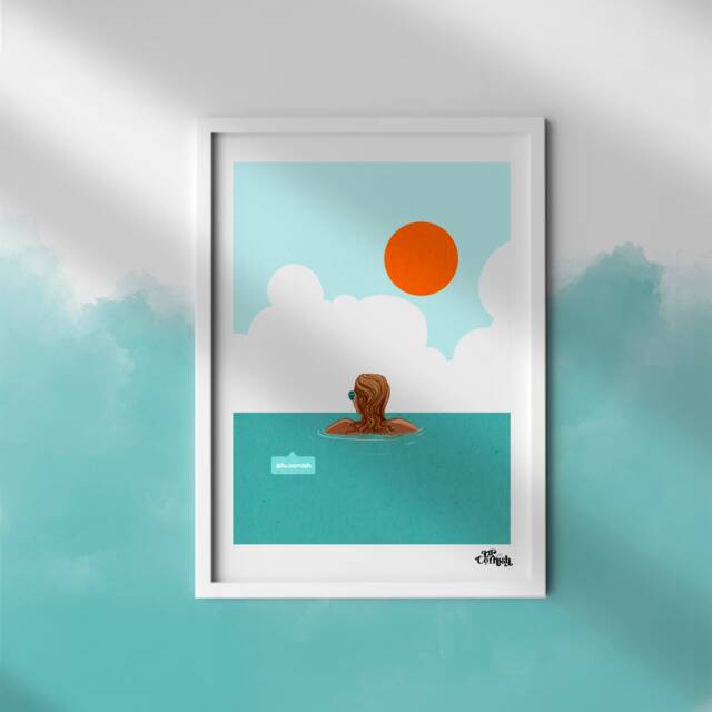 Summer Swim - Giclee Art Print Wild Swimmer Coastal Sea Cold Water ...