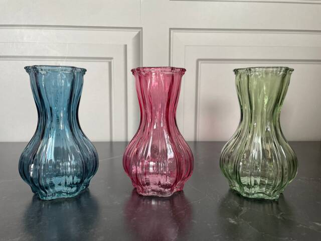 Retro Style Coloured Glass Bud Vase Mini Fluted Modern in Bold Pink ...