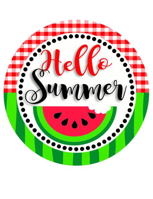 Hello Summer W Watermelons, Red Wagon Wreath Signs, Check Borders, Wall ...