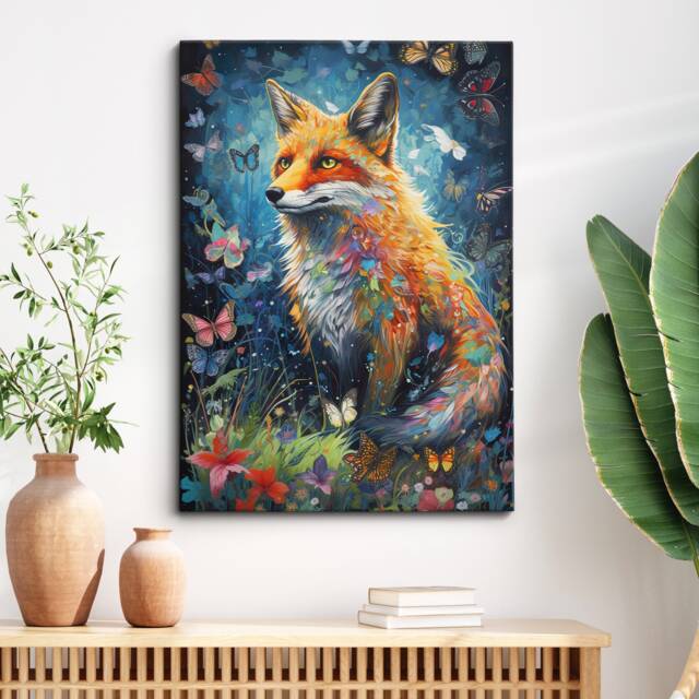Colorful Fox Butterflies Abstract Oil Painting Splatter Style Wall Art ...