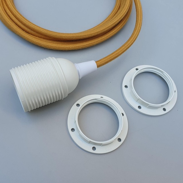 White Plug in Pendant Light - Threaded Lamp Holder, Fabric Cable & E27 ...