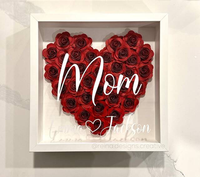 Personalized Solid Heart Flower Shadow Box - Handmade Paper Rose Frame ...