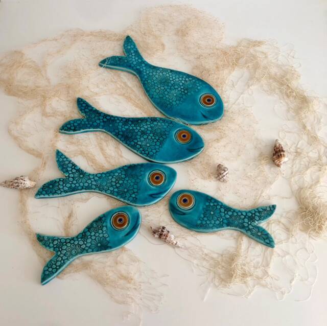 Turquoise Ceramic Fish Wall Art Set, Coastal Decor by Etsy | ufurnish.com