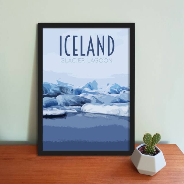 Iceland Travel Poster - Retro Vintage Style Lagoon Art Print, Artwork ...