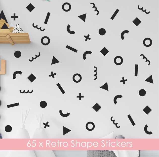 Retro Shape Stickers - 60 Geometric Wall Decals For Home Decor, Trendy ...