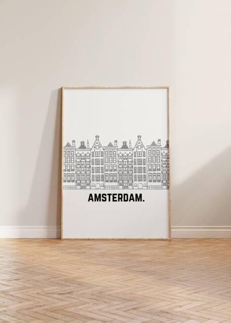 Amsterdam Travel Print, Neutral Coloured Poster, Netherlands Line Art ...