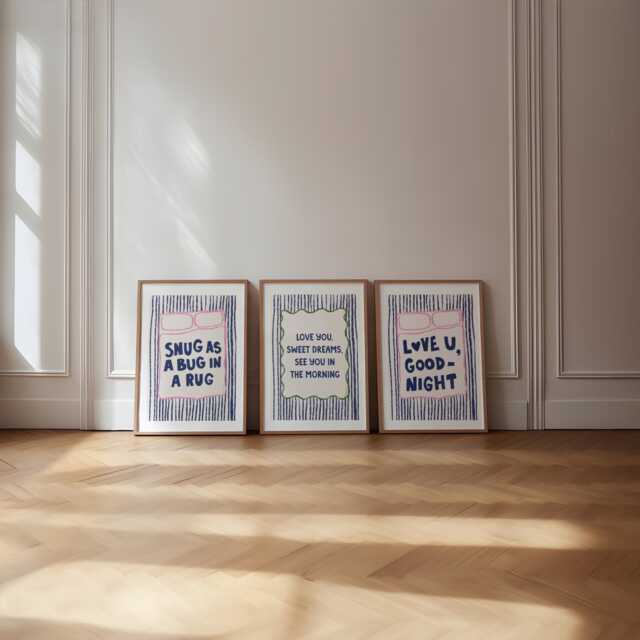3 Art Prints, Snug As A Bug, Love You Sweet Dreams, Goodnight Print ...