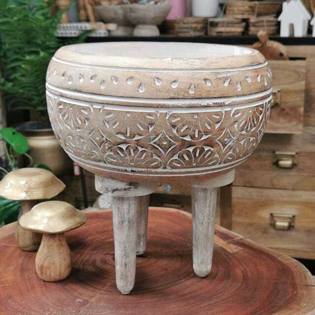 Hand-Carved Wooden Pattern Plant Stand, Boho, Rustic, Country Shabby ...