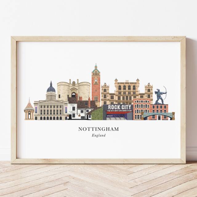 Nottingham Skyline Print, Cityscape, Wall Art, Gift, Illustration, Poster by Etsy | ufurnish.com