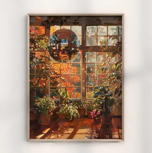 Retro Disco Ball Sunroom Art Print, 70S Aesthetic Greenhouse Poster ...