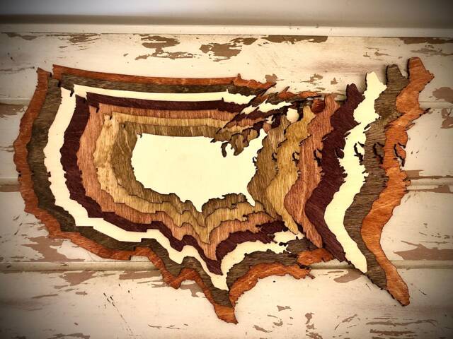 Usa/United Staes Of America Stacked State Wood 3D Table Art Wall Art ...