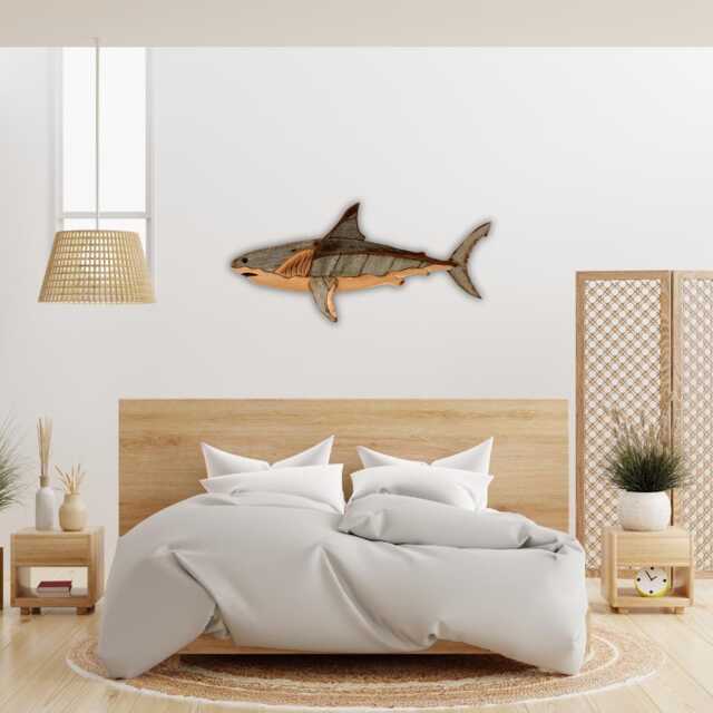 Handcrafted Wooden Great White Shark Sculpture - Reclaimed Wood Ocean ...
