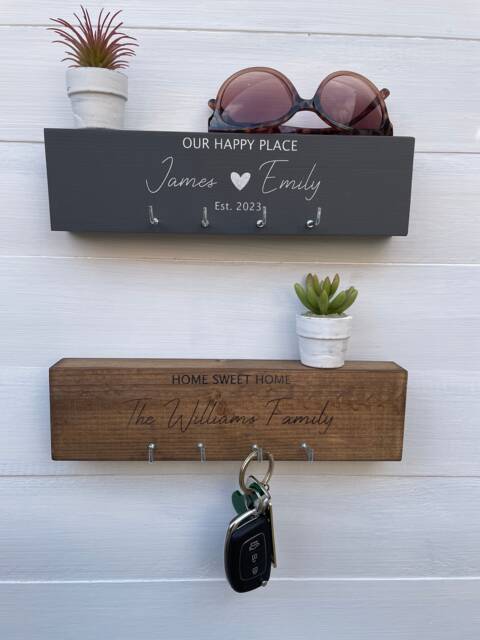 Personalized Key Holder With Shelf Rustic Family Hooks by Etsy ...