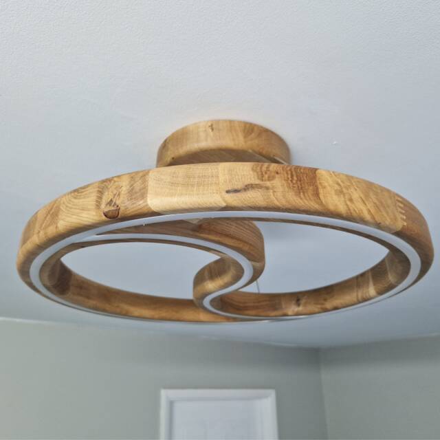 Oak Wood Pendant Round Light, Ivylux Unique Ceiling Lamp For Living ...