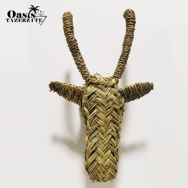 Handwoven Samll Moroccan Rattan Goat Head Handmade Wall Hanging Fake ...