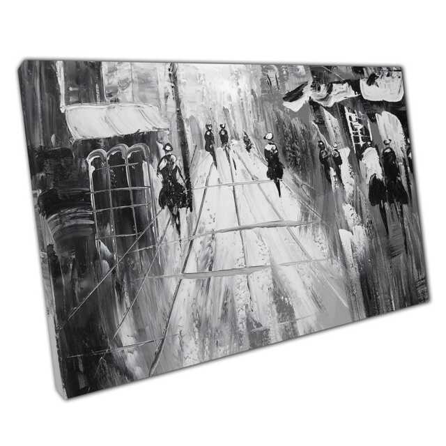Abstract Black White Canvas Print - Textured Brushstroke Street Scene ...
