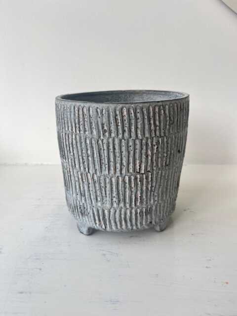 Danish Ceramic Grey Planter. Studio Handmade Footed Grooved Pottery ...