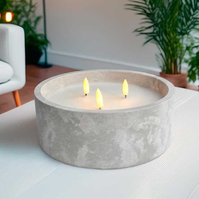 Cement Candle Pot With Led Flames, Rustic Candle, Contemporary Design ...