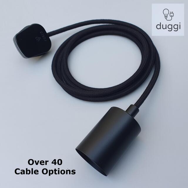 Black Plug in Pendant Light - Fabric Cable, Lamp Holder & E27 Edison ...