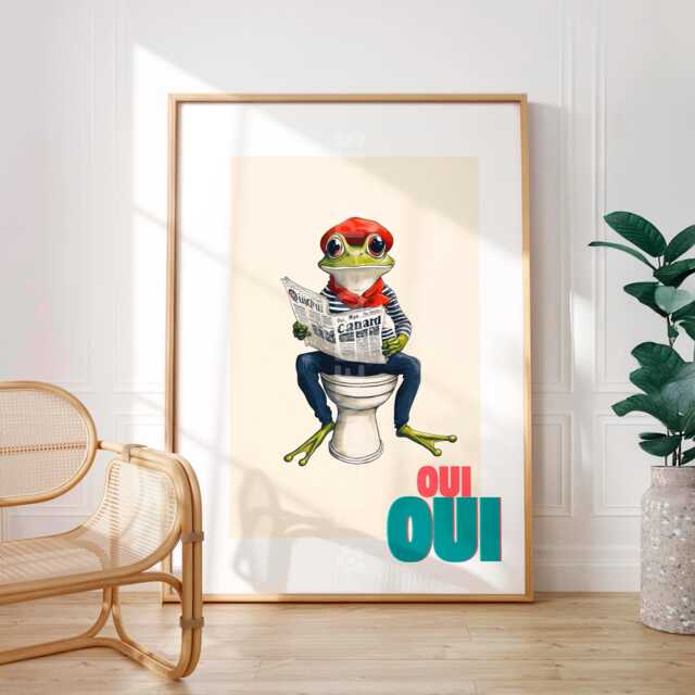 Oui Bathroom Print, Frog On Toilet Poster, Funny Wall Art, Contemporary ...
