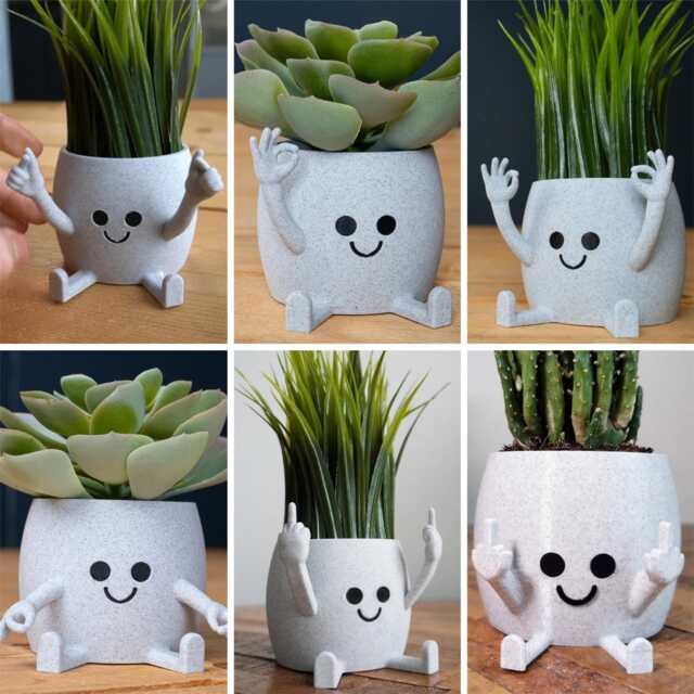 Cheeky Smiley Face Plant Pot, Hand Gesture Planter, 3D Printed ...