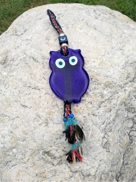 Owl Shaped Evil Eye With Hand-Knitted Goat Hair Wall Hanging, Authentic ...