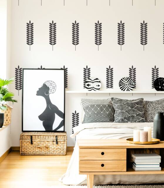 Botanical Wall Decals - Modern Vinyl Decal Set, Flower Blossoms, Leaf ...