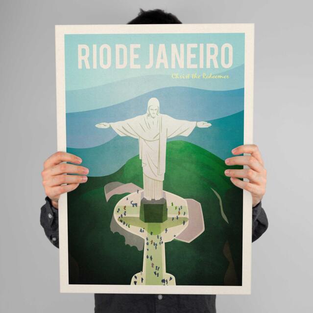 Rio De Janeiro Travel Poster, Vintage Looking Brazil Illustration ...