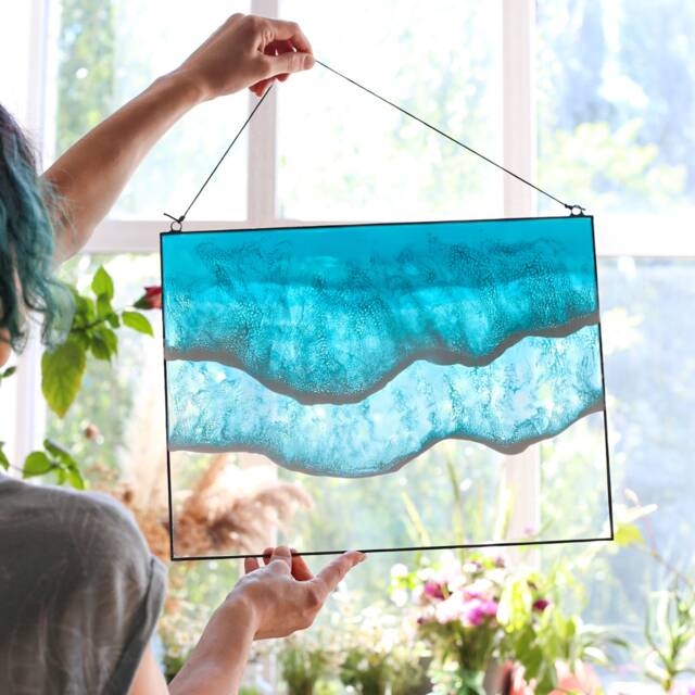 2 Waves Resin Sea Art On A Glass Rectangular Frame, Coastal Wall Decor ...