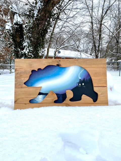 Nighttime At The Lake House - Hand Painted Pallet Wood Bear Cutout by ...