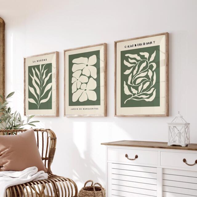 Forest Green Prints, 3 Set, Dark Wall Art, Boho Paris Botanical Gallery ...