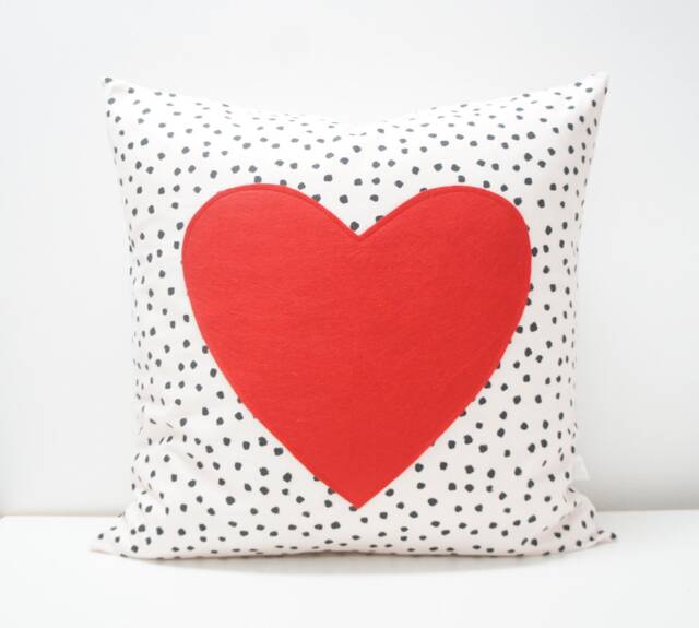 Pillow Cover - Heart Cover, 20x20, Black Polka Dots On Cream, Felt ...