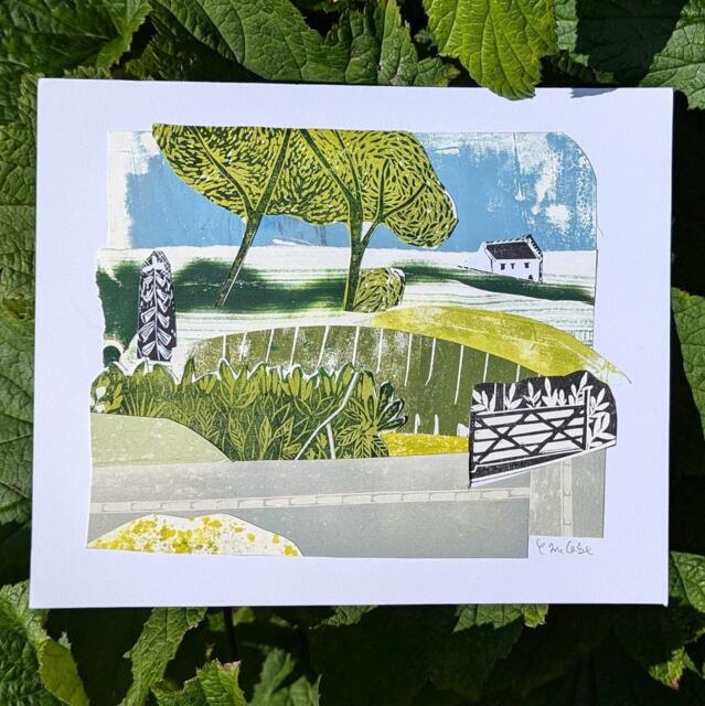 Original Collage Landscape With Cottage Linocut Lino Print Art English ...