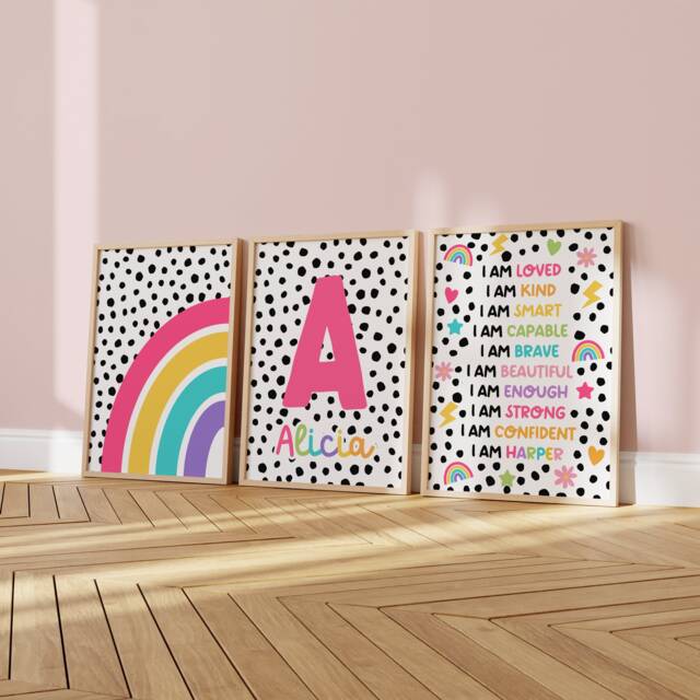 Set Of 3, Personalised, Girls Rainbow Prints, Nursery Print, Bright ...