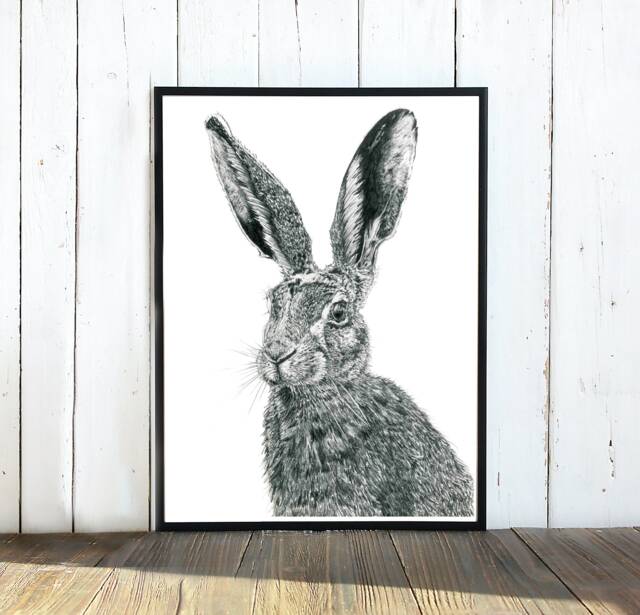 Hare Print Of Original Artwork, Animal Print, Bedroom Nursery, Office ...