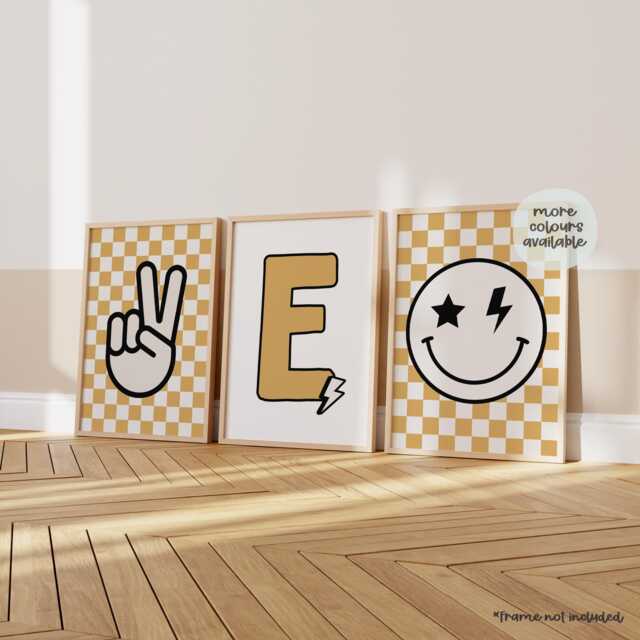 Set Of 3, Checkerboard Retro Style Prints, Smile Face Cool Kids Club ...