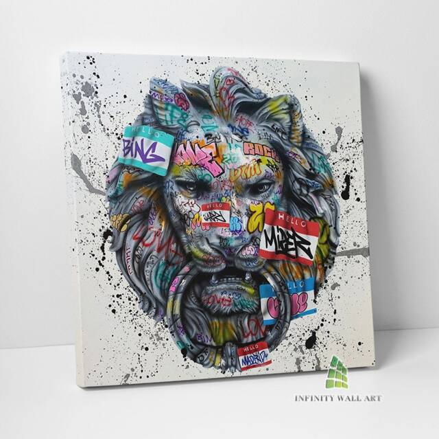 Graffiti Lion Canvas Art Wall Print Picture Banksy Style Animal Framed ...